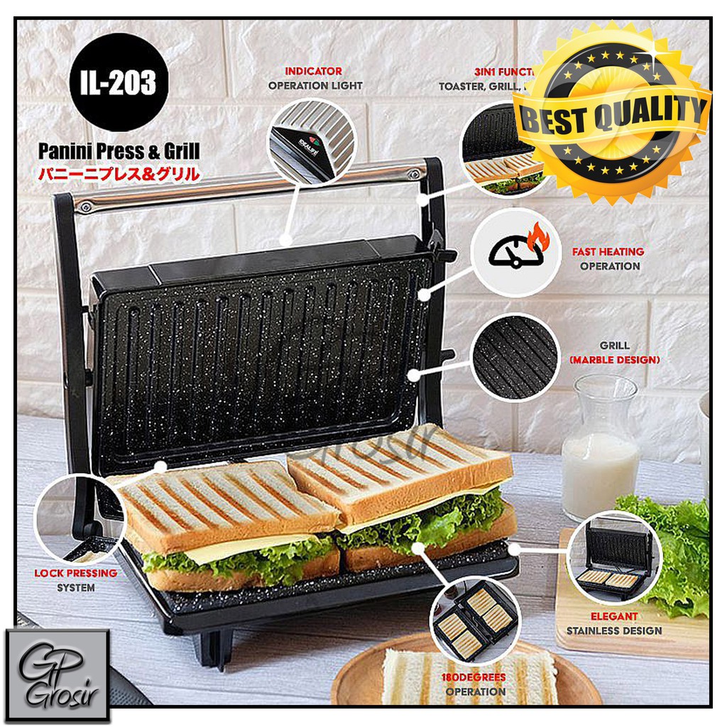 IDEALIFE - PANINI PRESS / BREAD GRILL / MEAT - TOASTER - IL203 | Shopee Philippines