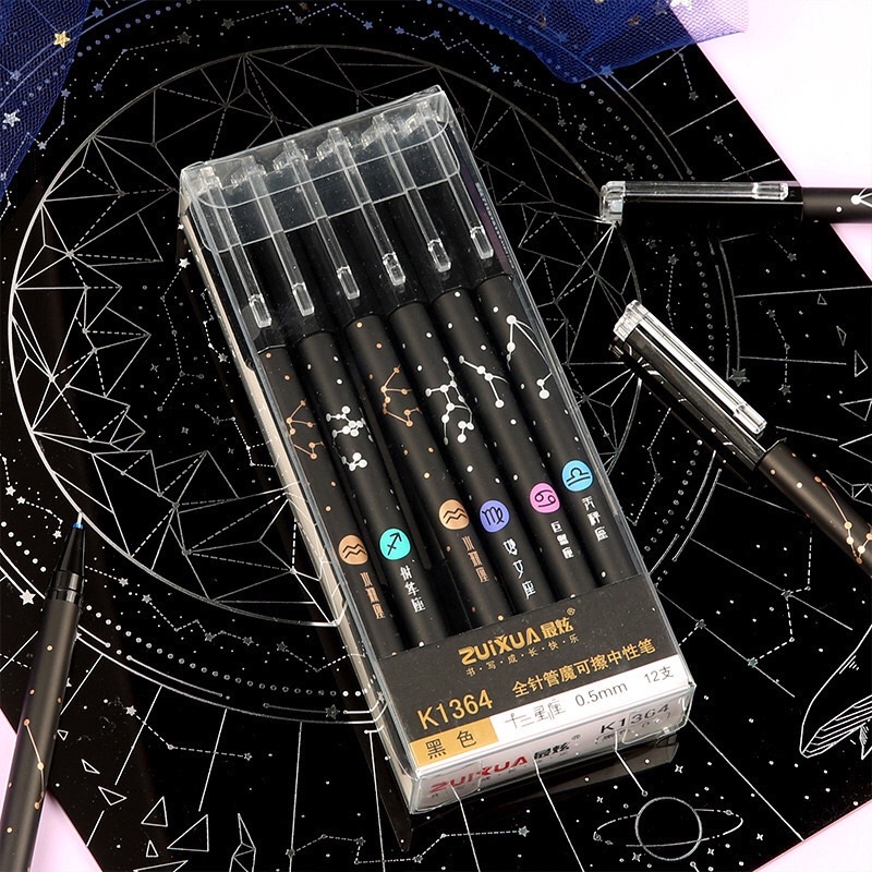 12pcs Twelve Constellations Erasable Gel Pen Black Ink #K1364 | Shopee ...