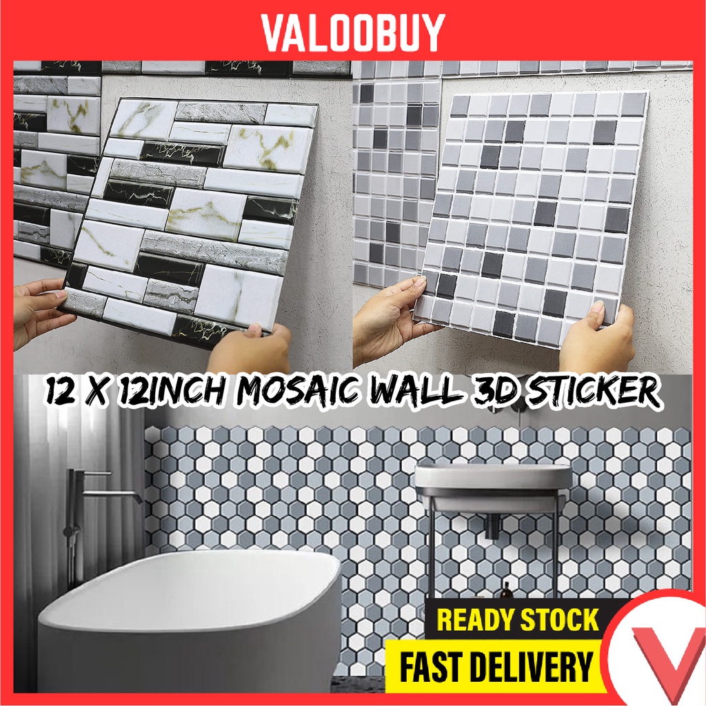 12x12 inch Modern Pattern Wall Tile Sticker Waterproof Removable Stick ...
