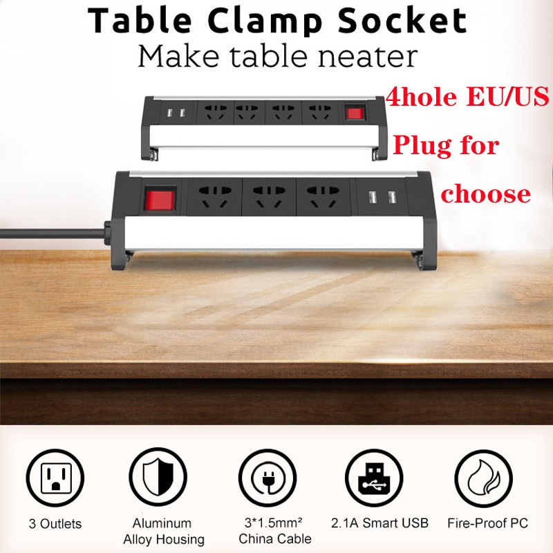 Table Clamp Metal Socket Office Desktop Countertop Meeting Room Outlet ...