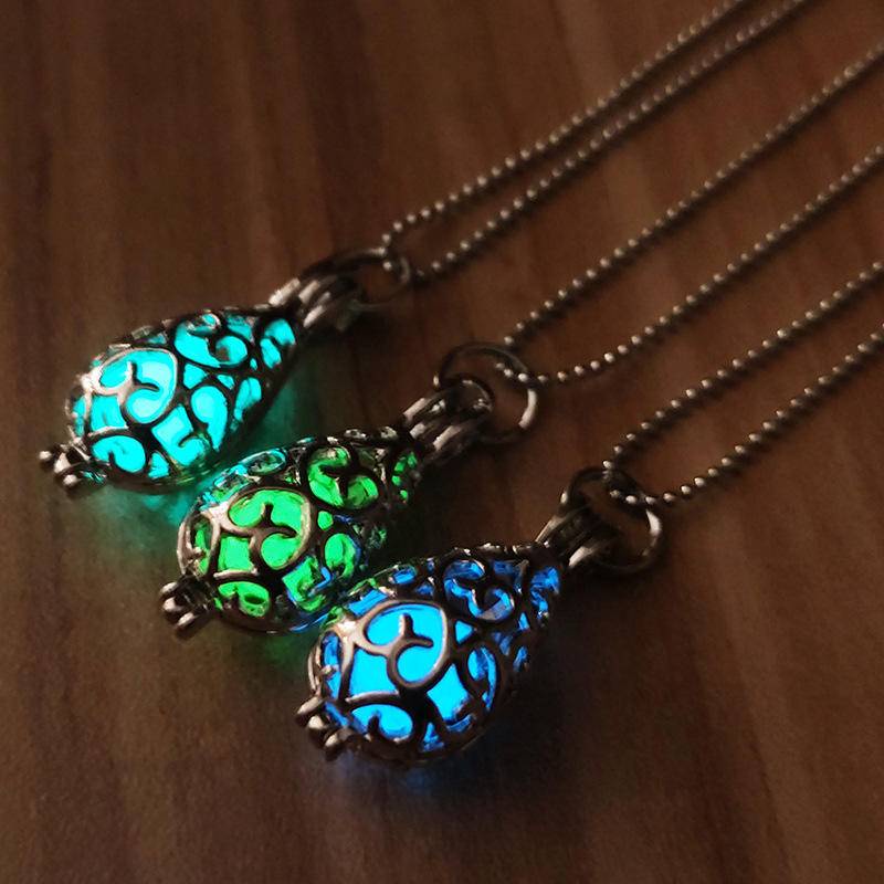 Luminous hollow pendant Silver-plated water drop necklace jewelry ...