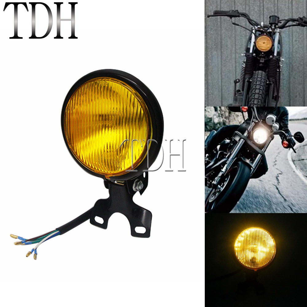 TZ Cafe Racer Motorcycle Round Headlight 12V Amber Retro Front Head ...