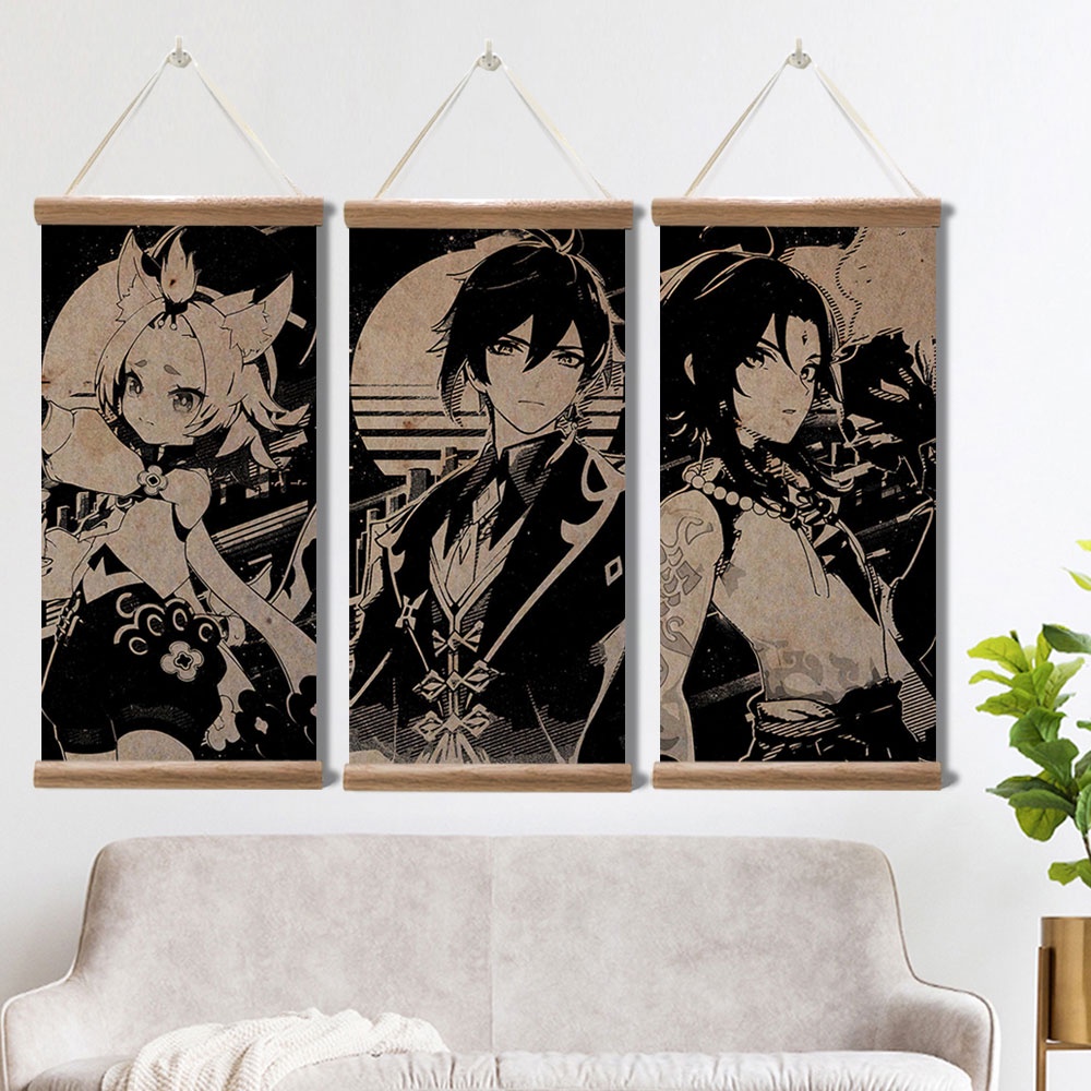 Genshin Impact Poster Ganyu EULA Xiao HuTao Zhongli Picture Wall Canvas ...