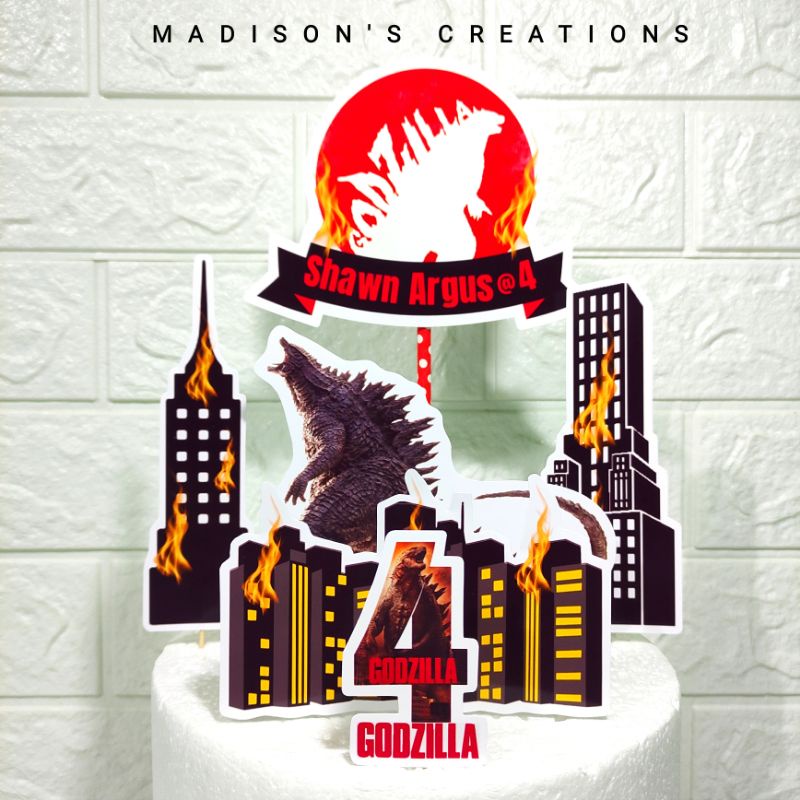 Big Godzilla Red/Blue Party Cake Topper/Banner, Backdrop Set ...
