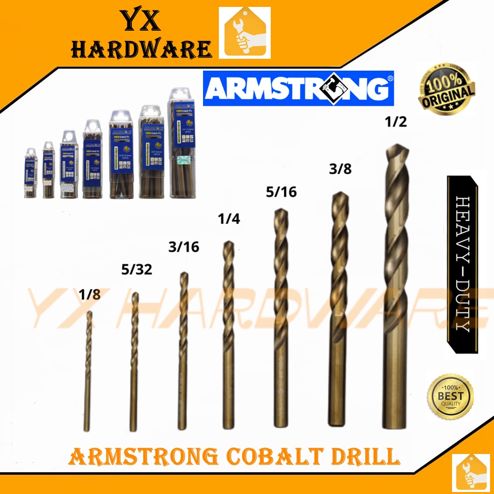 Armstrong Cobalt Drill Bit For Stainless And Steel 1/8" 5/32" 3/16" 1/4 ...