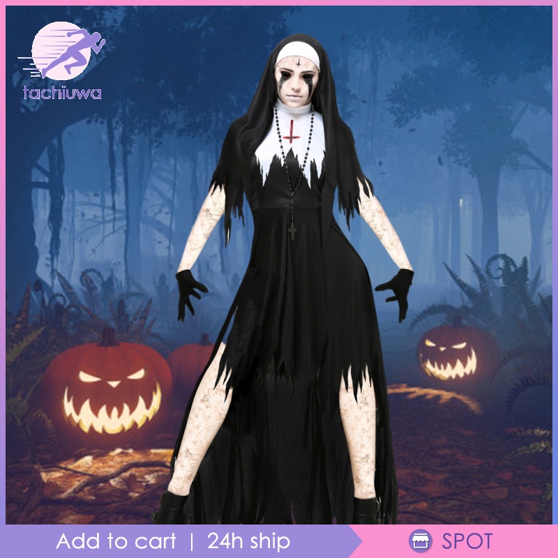 [ Stock] Women Halloween Party Cosplay Set Dress Medieval Nun Fancy ...