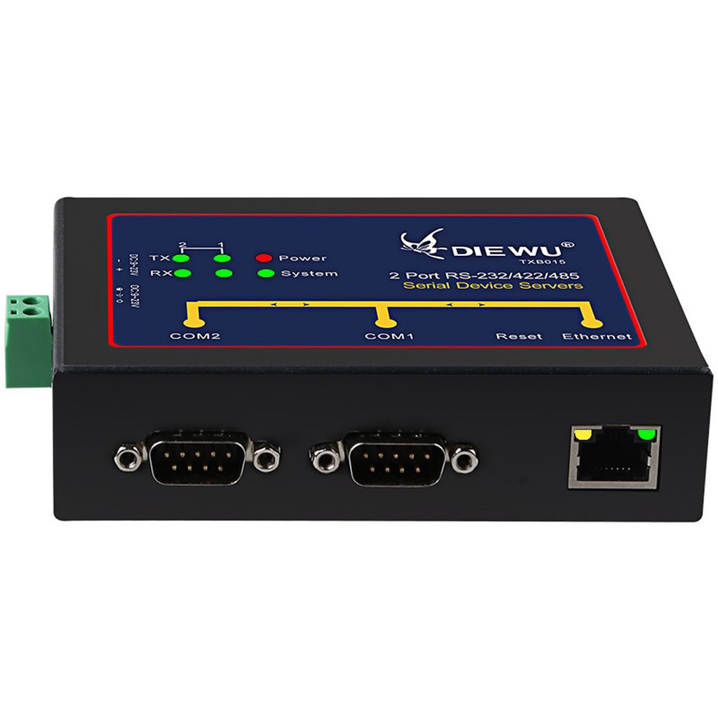 DIEWU Industrial 2 Ports RS232/422/485 Serial Device Server Converter Support VCOM/TCP Server ...
