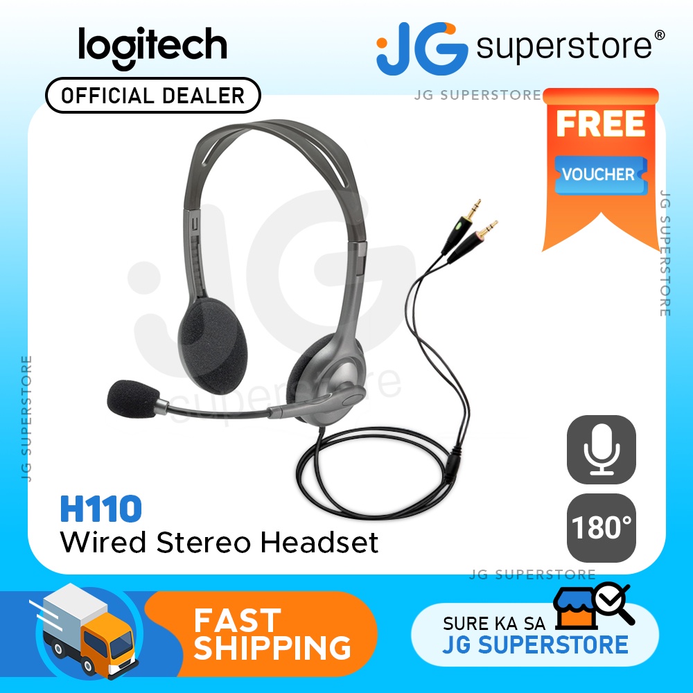 Logitech H110 Wired Stereo Headset with Microphone and Dual 3.5mm Plug ...