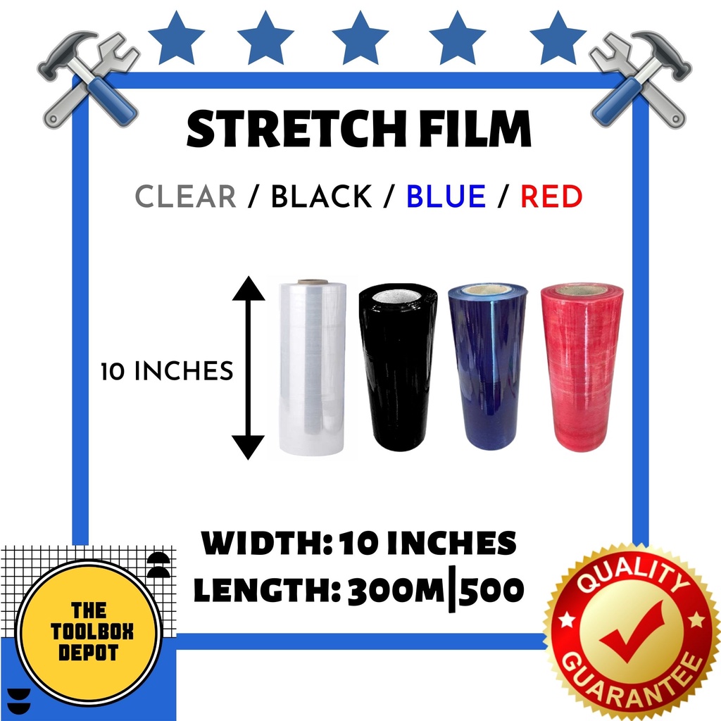 Stretch Film Clear Black Red Blue 10" x 300m 500m / Cling Wrap Jack ...