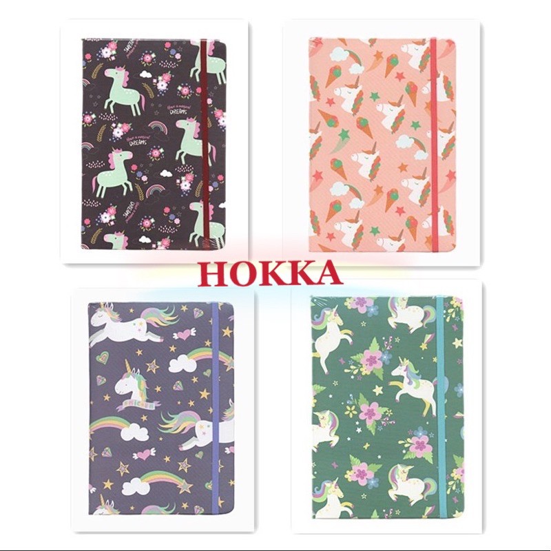 HOKKA Hard Bound Cover A5 Notebook Lined Unicorn with Garter (14.8cm ...