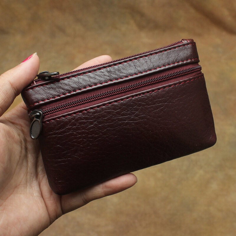 Genuine Leather Retro Coin Purse Card Holder Zipper Small Wallet Women ...
