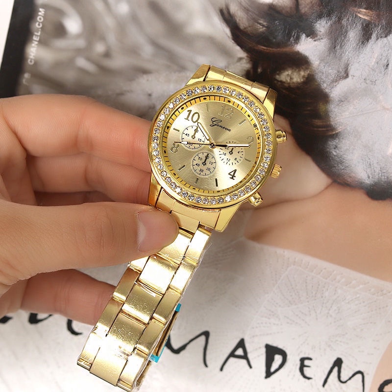 Relo geneva stainless steel crystal fashion gold silver watch | Shopee ...