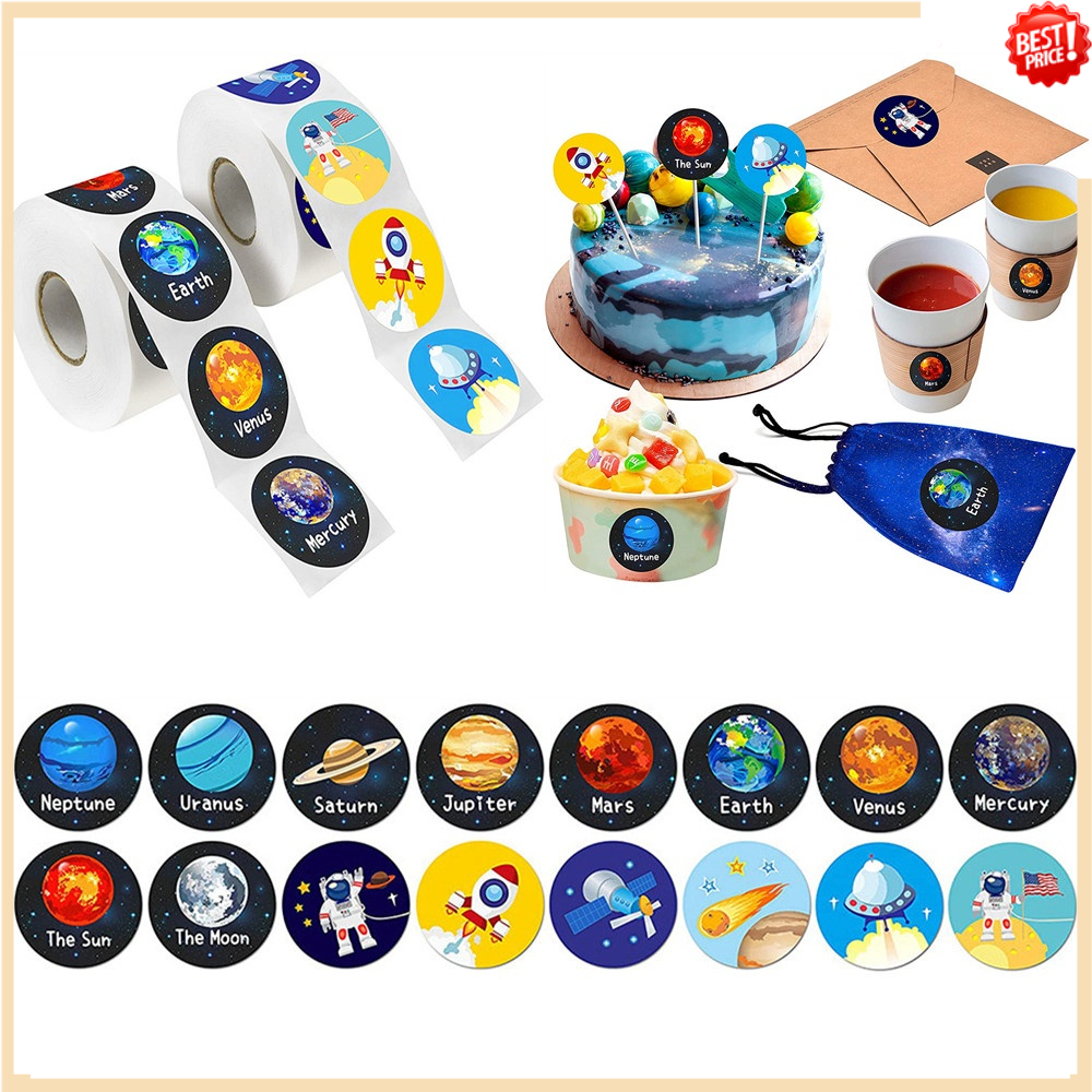 500PCS/Roll Solar System Planet Paper Sticker Outer Space Birthday Party Decor Sealing Label ...