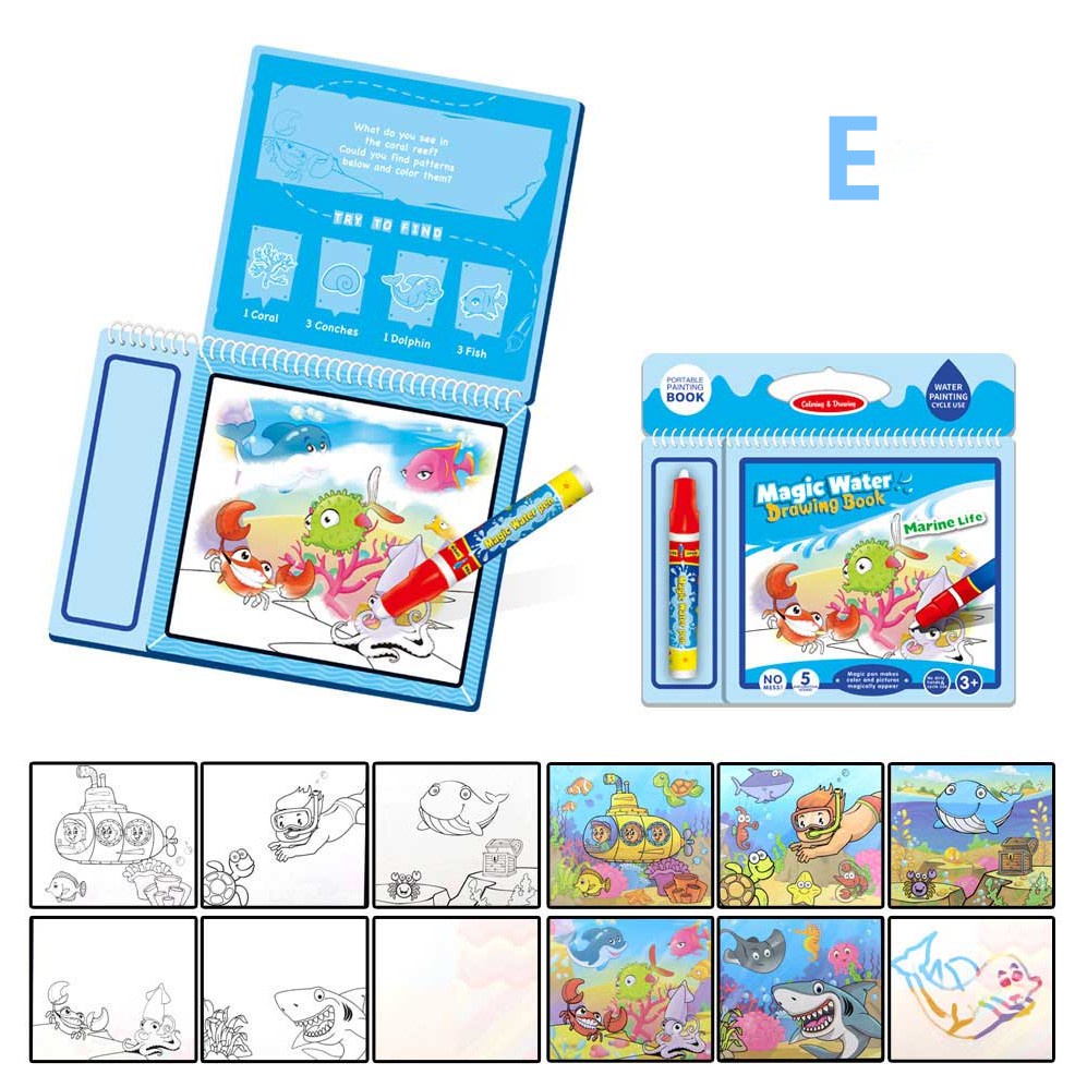 Coolplay 8 Types Magic Water Drawing Book & Magic Pen Coloring Doodle ...