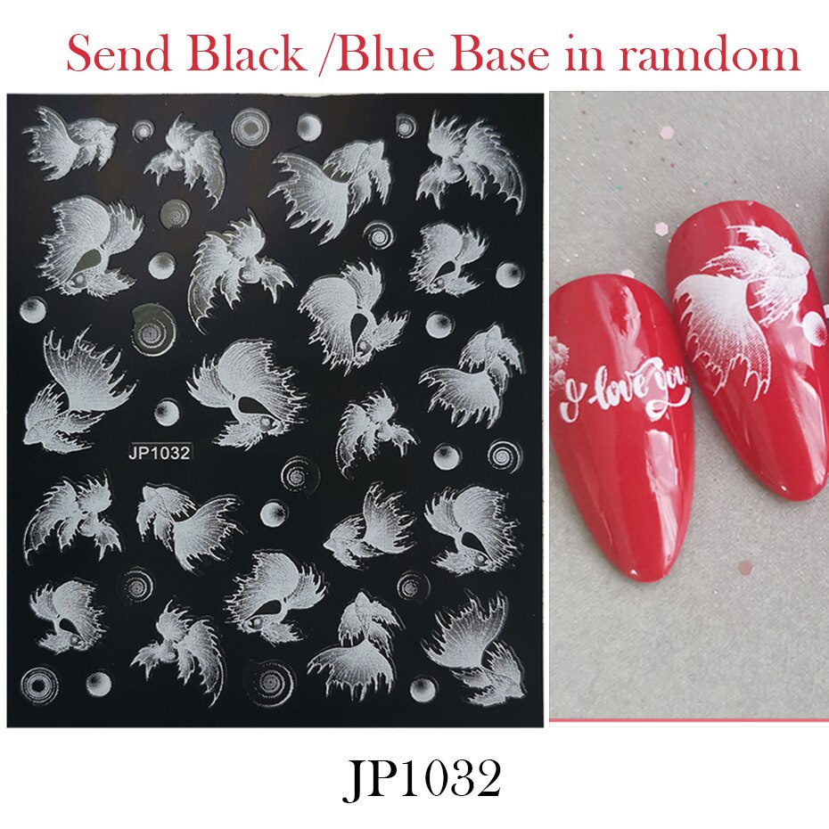 5D White Nail Stickers Rose Feather Carving Embossed Design Transfer ...