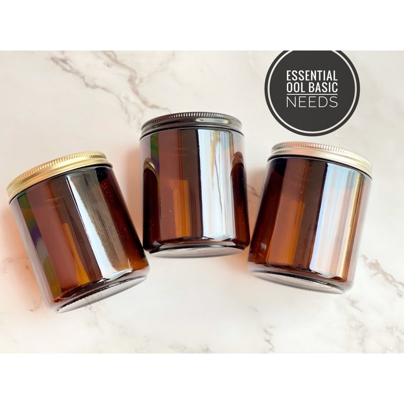 200ml Amber Glass Jar Container | Amber Glass Vessel with Metal Lids ...