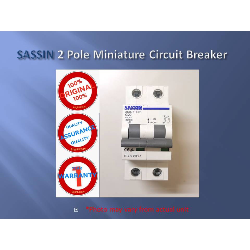 SASSIN 20 AMPERE 2 POLE MINIATURE CIRCUIT BREAKER, 10 KAIC RATING ...