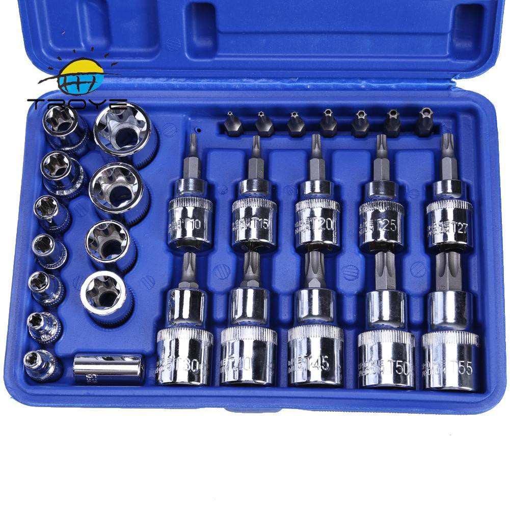 Ty☺ 29Pcs Torx Star Socket Set Bit Male Female E T Sockets with Torx ...