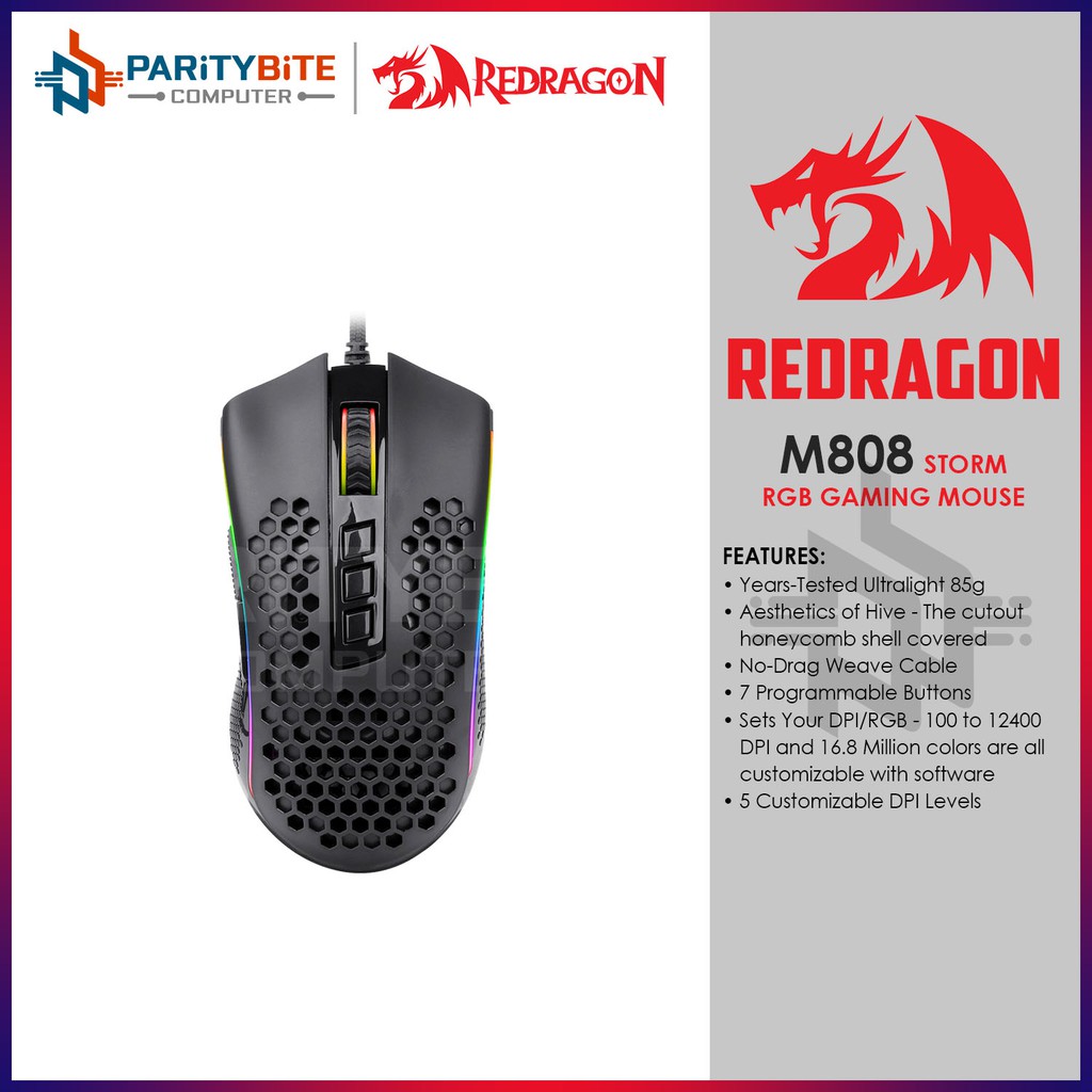 Redragon M808 Storm RGB Lightweight Gaming Mouse, 85g Ultralight ...