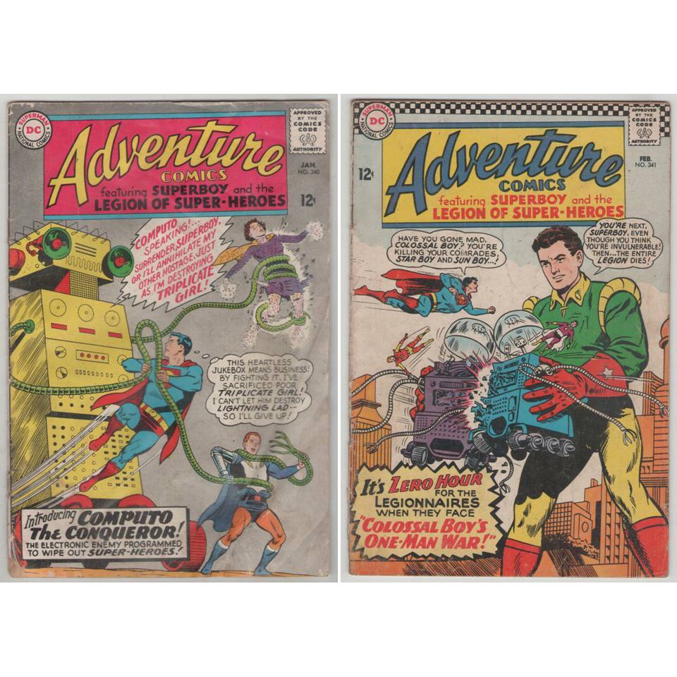 Adventure Comics 340-341 set (1966) GD. Death of one of Triplicate ...