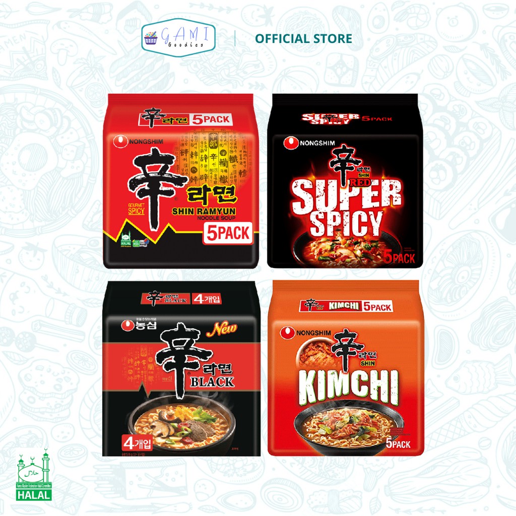 Nongshim Shin Ramen Mild, Super Spicy, Premium and Shin Kimchi - Family ...