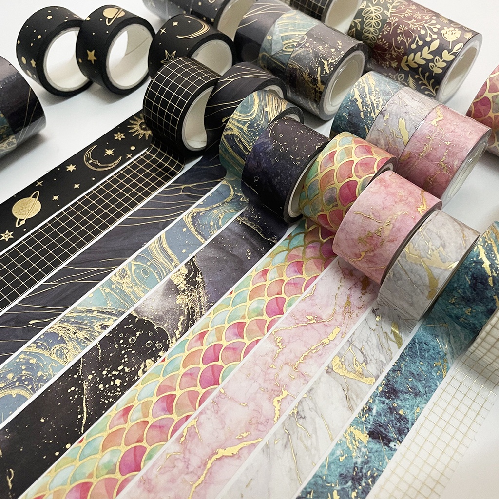 3 Rolls Gold Foil Washi Tape Set Decorative Wave Planet Pattern Masking ...