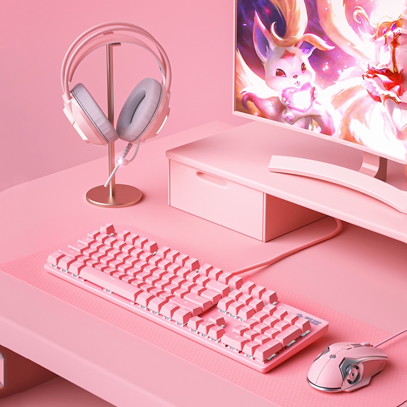 Ajazz girl cherry pink mechanical keyboard and mouse set 104 key game ...