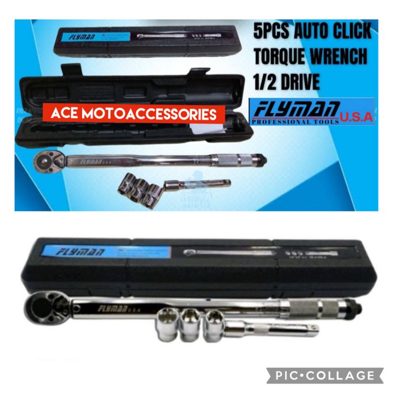 Flyman AutoClick Torque Wrench 1/2 Drive w/ Free 3pcs socket and 5" 28 ...