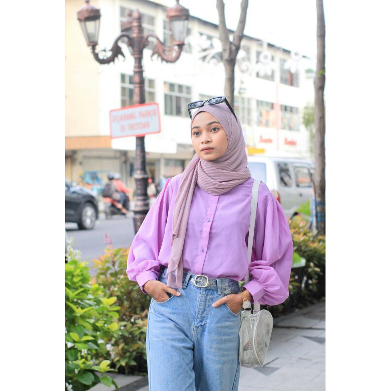 KEMEJA UNGU Tops SHIRT BLOUSE Women Material Brocade Zipper Fashion ...