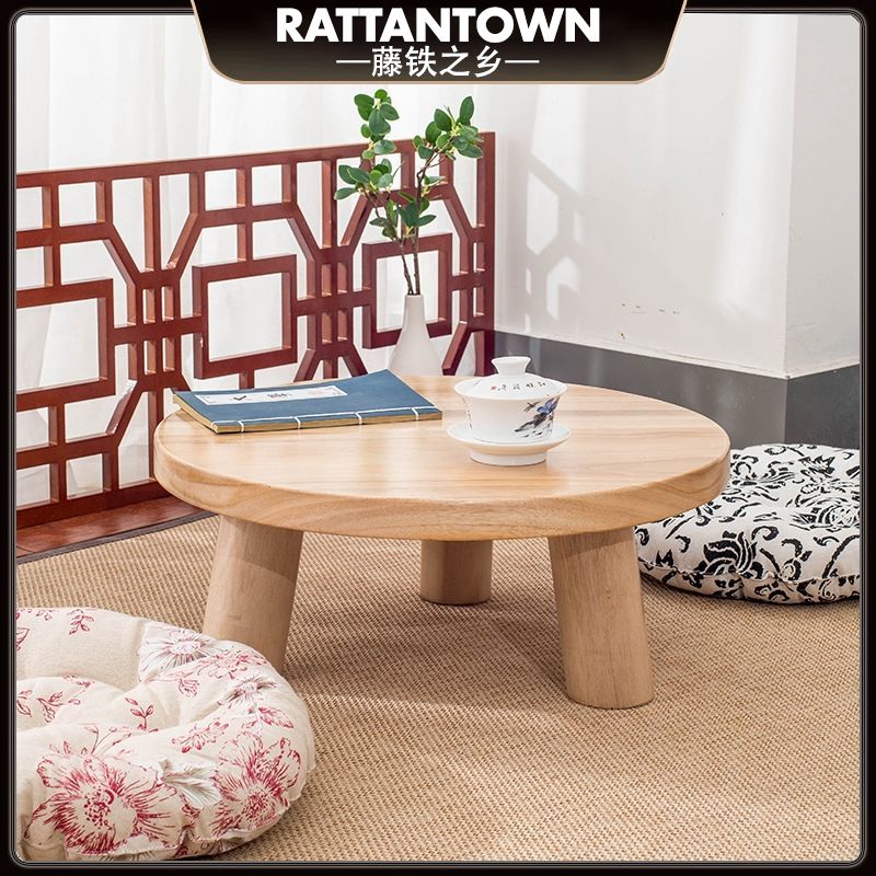 solid Tea table wood Mini round table low table tatami small tea table ...