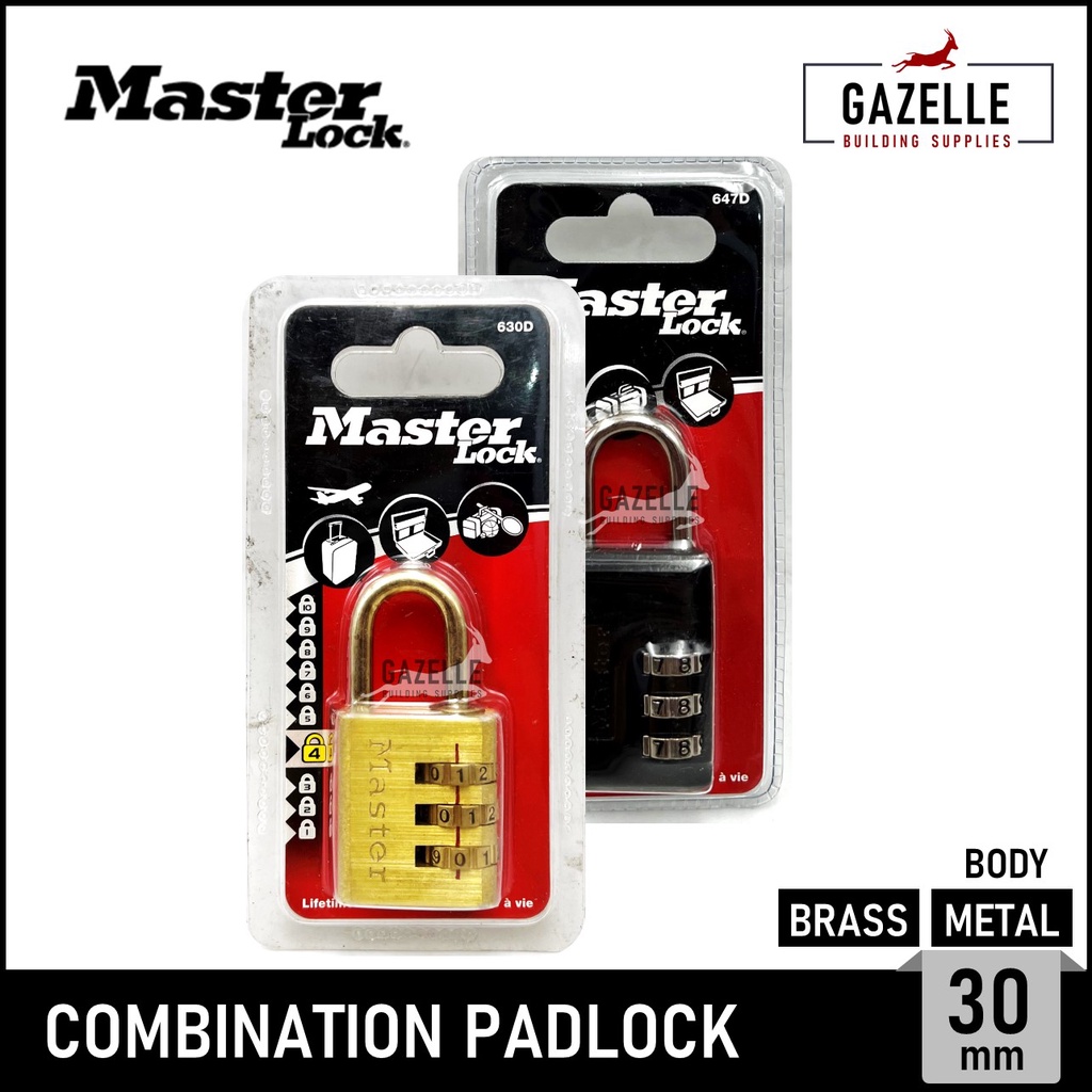 Master Lock 20mm / 30mm Brass Combination Padlock Brass Body / Black ...