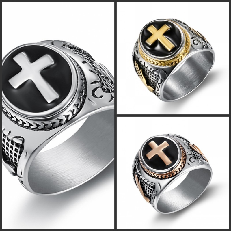 Biker Mens Stainless Steel Christian Holy Cross Prayer Religious Ring ...