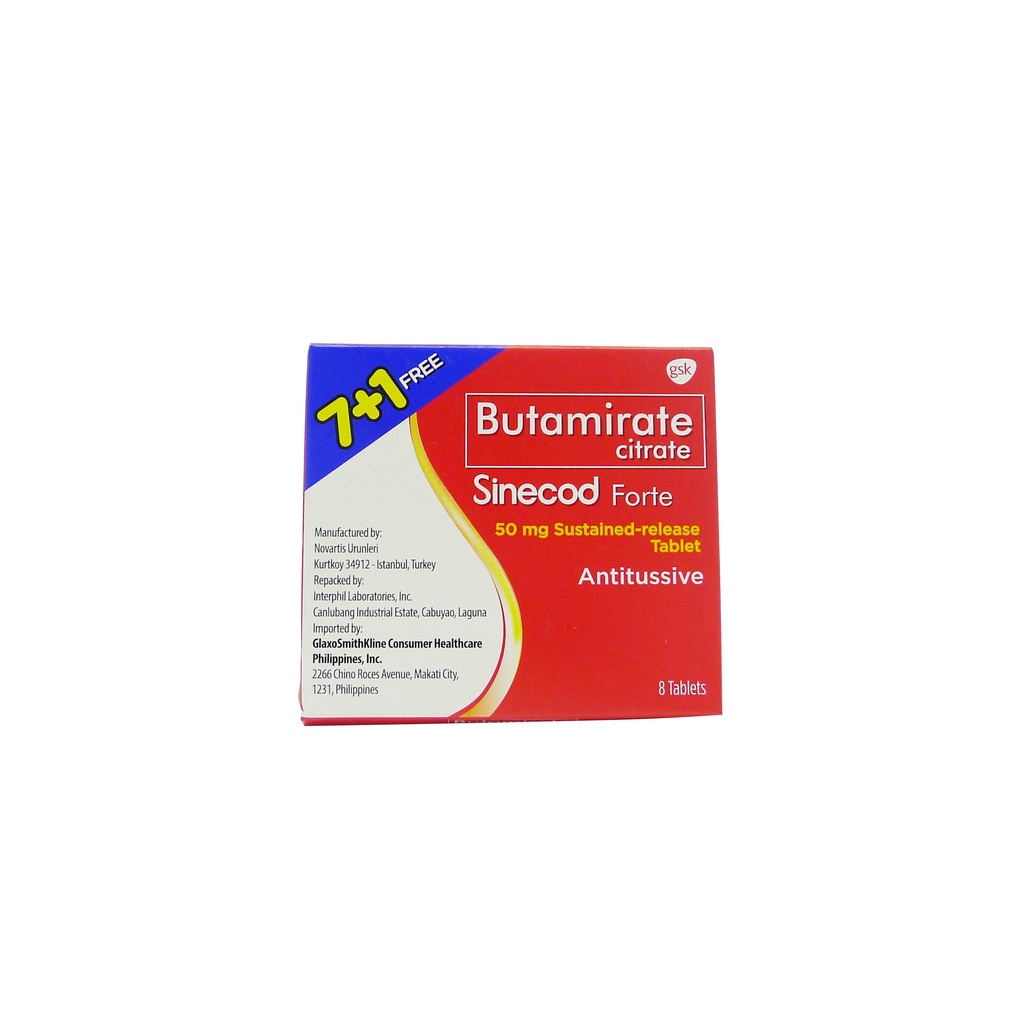 Sinecod Forte 50 mg 7 + 1 Tablet | Shopee Philippines