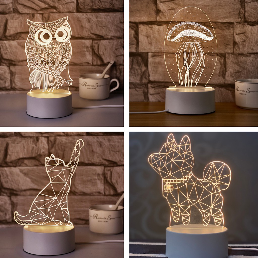 Adorable Animal Designs Acrylic 3D Illusion LED Night Lamp | Shopee ...