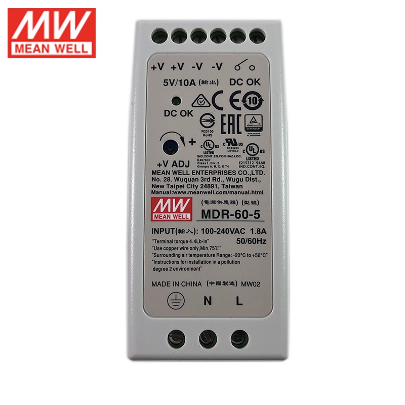 Original MEAN WELL MDR-60-5 50W 5V DIN Rail Switching Power Supply ...
