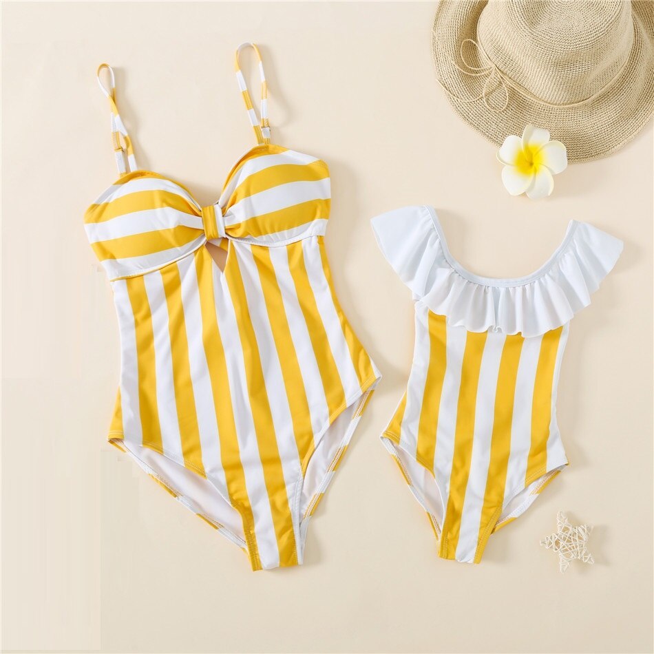 CPH Mother Daughter Swimwear Mommy And Me Swimsuit Striped One-Piece ...