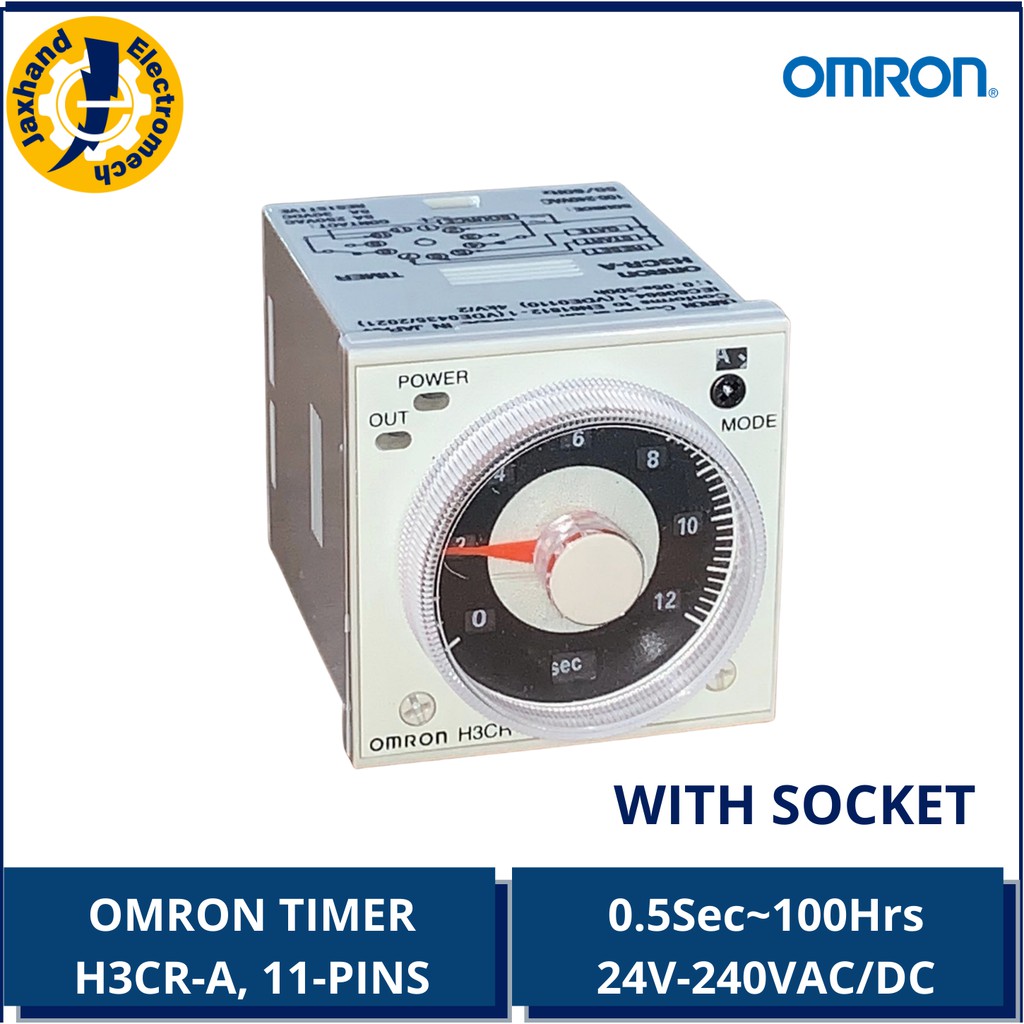 Omron Timer H3CR-A, 11Pins, 0.5Sec~100Hrs 24V-240VAC/DC with Socket ...