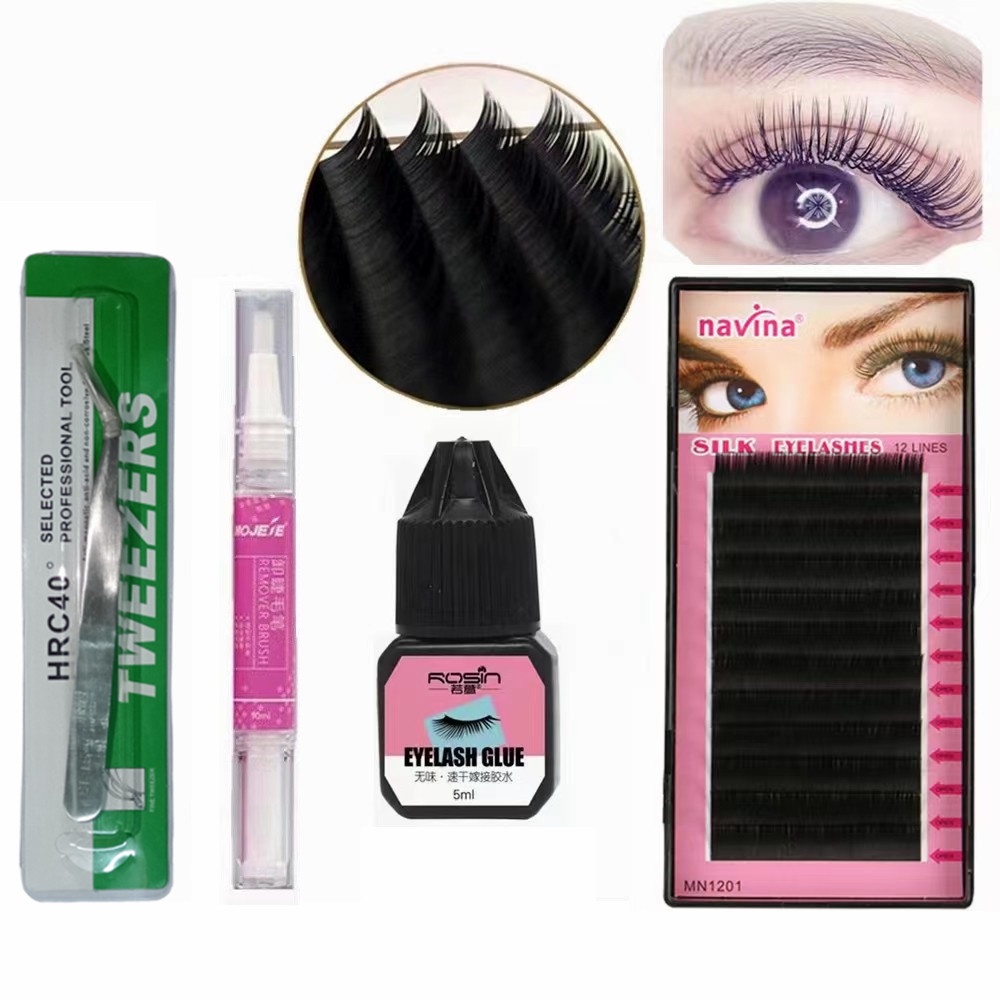 mink Eyelash Extension C D Curl 8-14mm Set With Glue Individual Eyelash ...