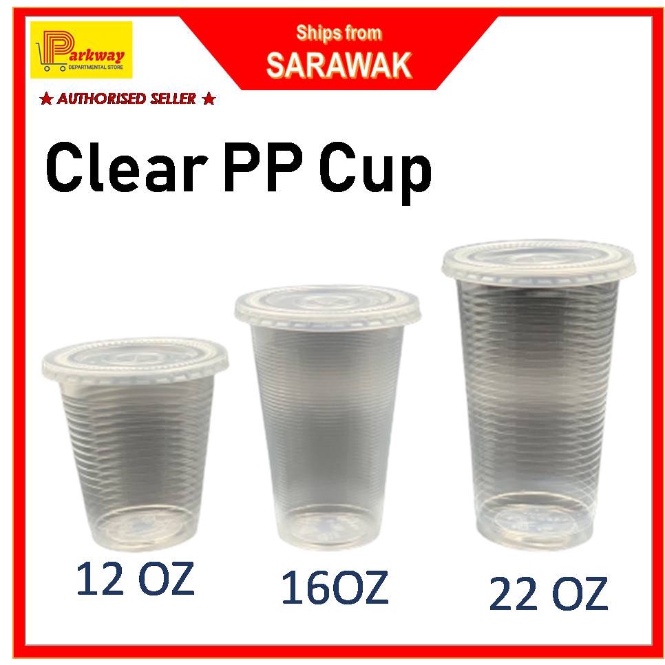 PP CLEAR CUP 12oz / 16oz / 22oz Disposable Plastic Cup With Dome Lid / FLAT LID / Toli Cup / 360 ...