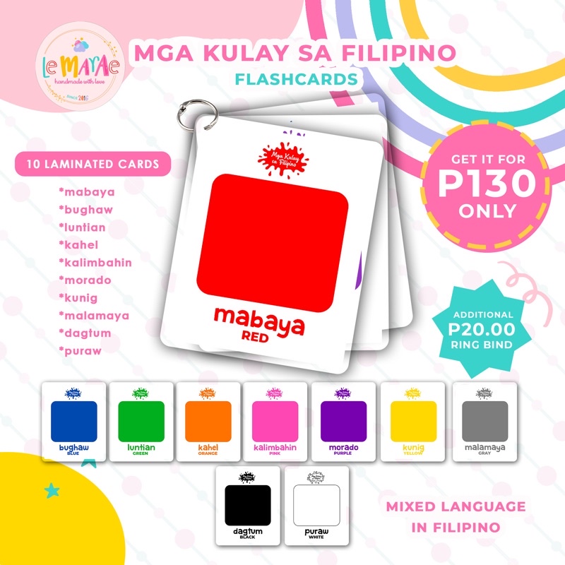 MGA KULAY SA FILIPINO Mixed Filipino Language Flashcards Laminated ...
