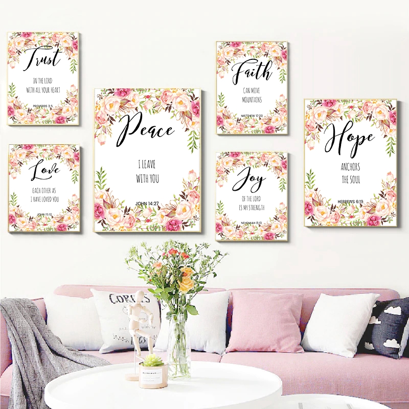 Bible Verse Inspirational Quotes Posters Prints Watercolor Flowers ...