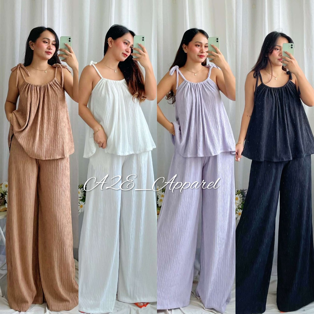 Danica Terno Set Adjustable Halter Top with Wide Legged Pants | Shopee ...