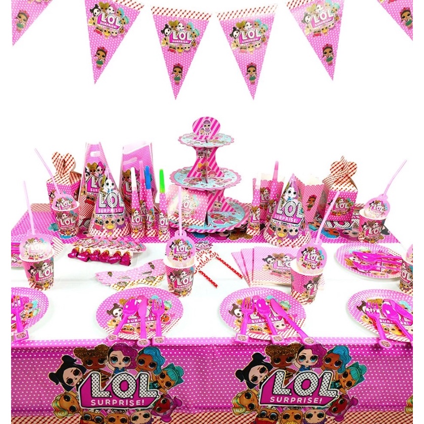 LOL Doll Theme Disposable Tableware (Plates, Cups, Topper, Table Cover ...