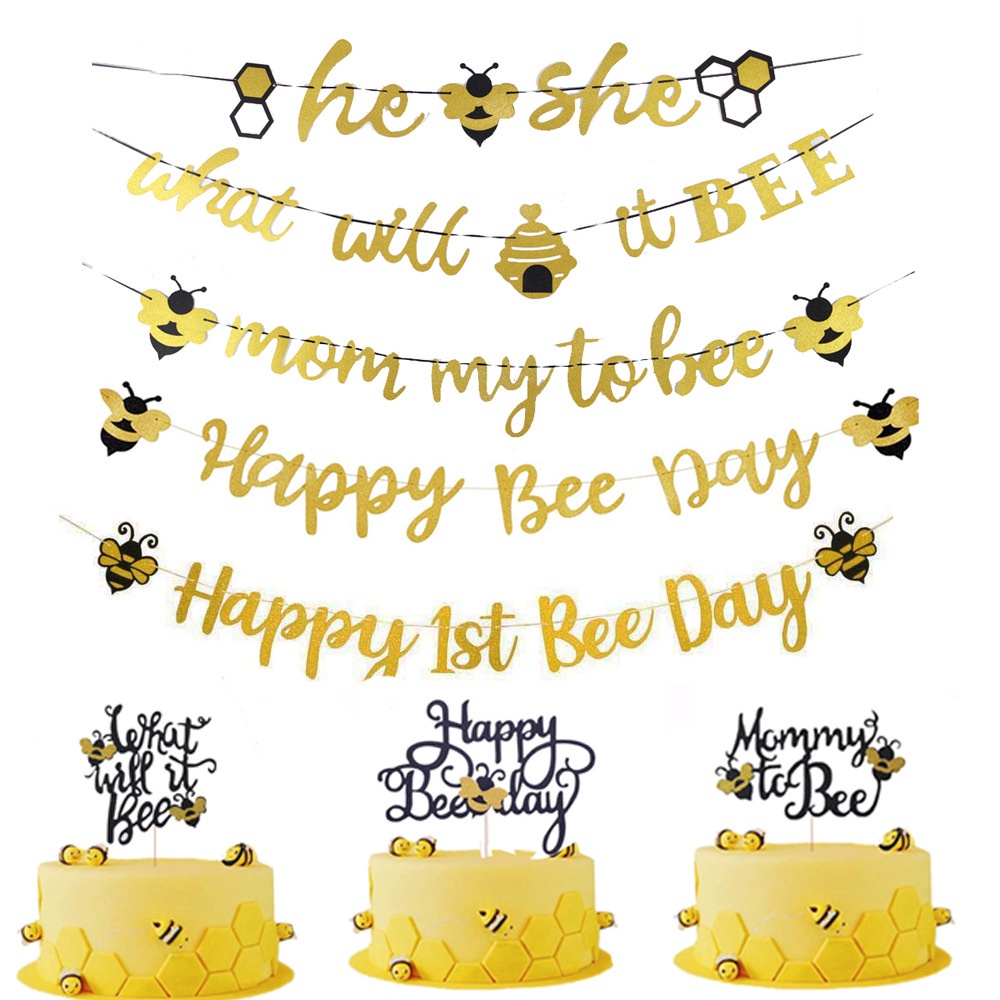 FANGLELAND Bee Theme Birthday Banner Party Decoration Happy Bee Day Bee ...