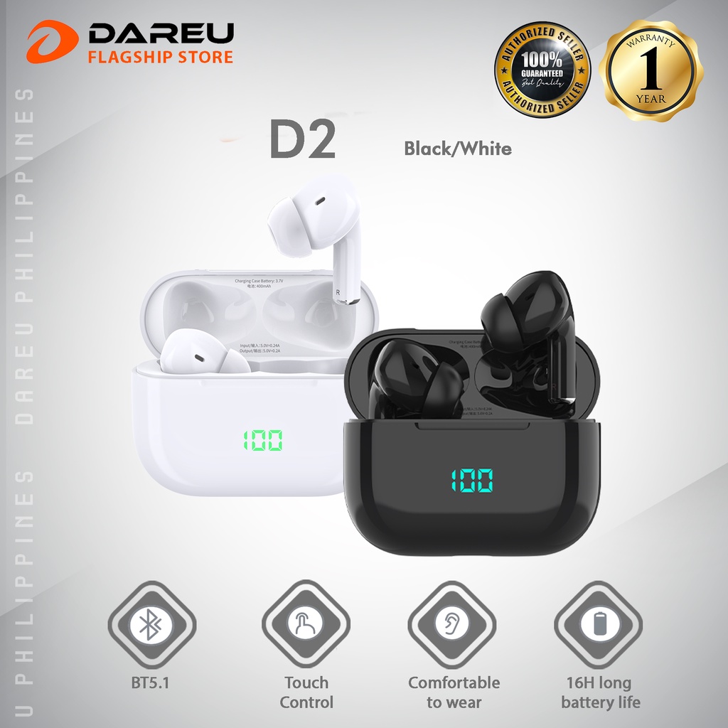 Dareu D2 TWS Bluetooth 5.0 Earphones/HD Stereo Wireless Earbuds IPX4 ...