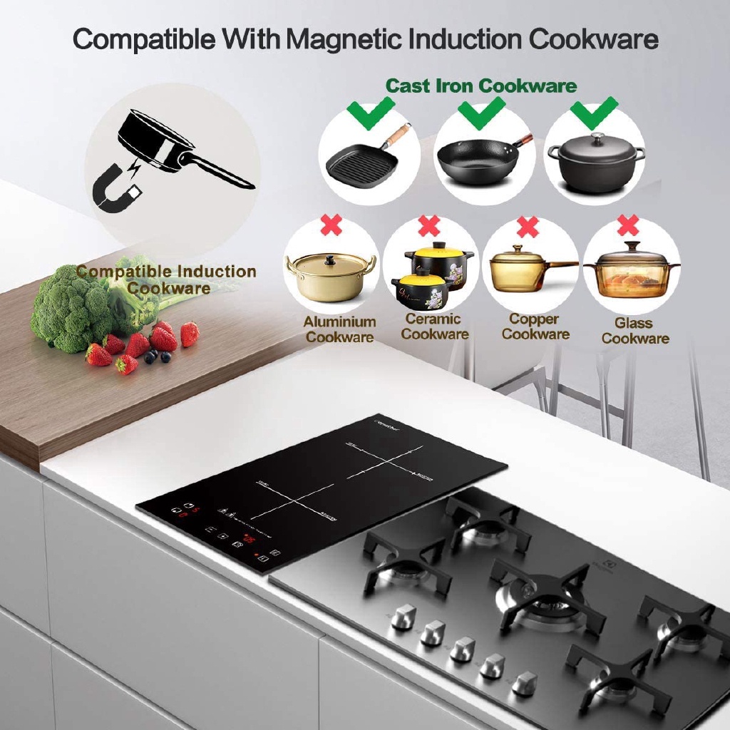 AMZCHEF induction cooktop 2 plates, Domino double induction cooktop ...