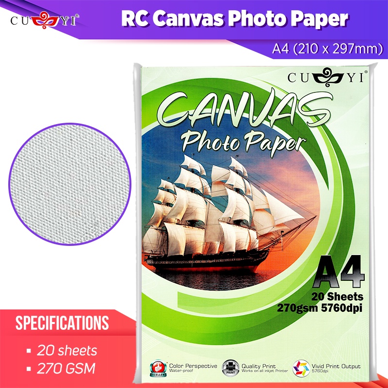 CUYI RC Canvas Photo Paper 270gsm A4 Size for Photo Printing (20 sheets ...