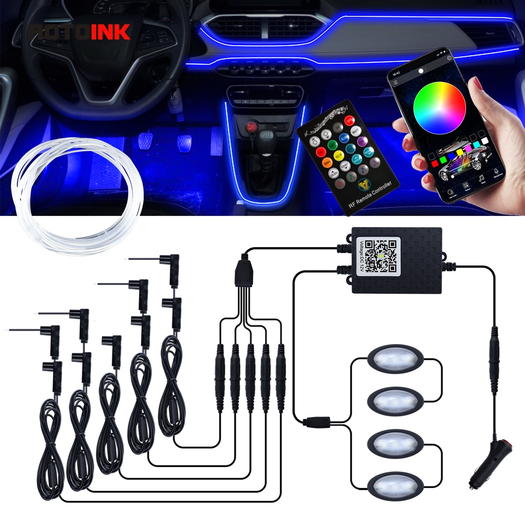 AOTOINK Car Atmosphere Lights EL Neon Wire Strip Light RGB Multiple ...