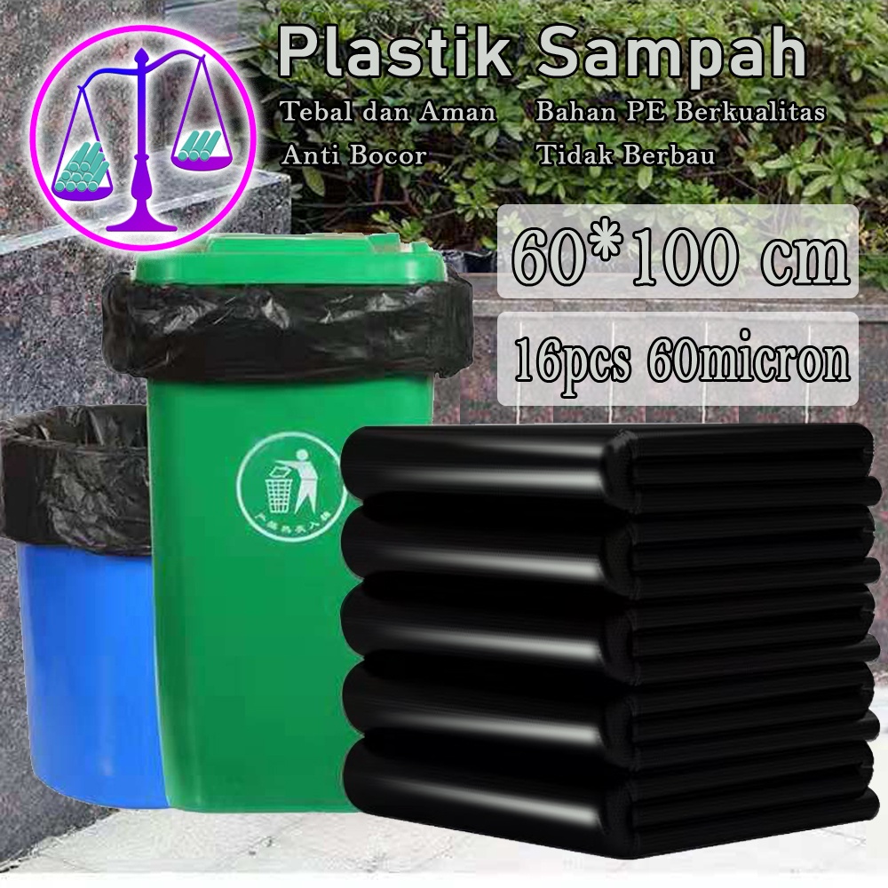 HITAM Hd Trash Can Bag Black Color Size 60x100cm Contents 16pcs 60 mic Tear And Leak Resistant ...