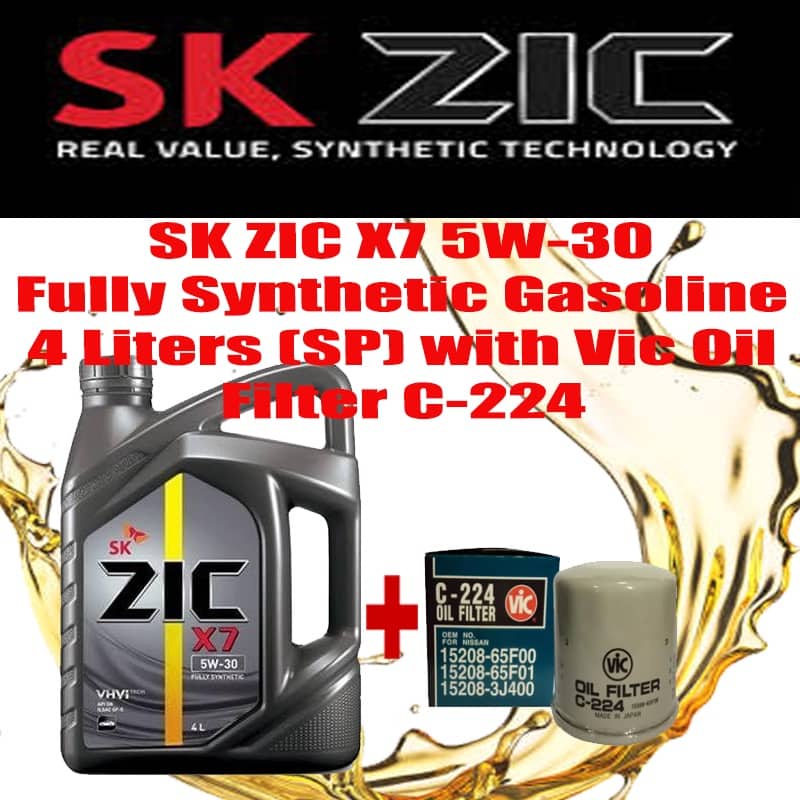 SK ZIC X7 5W-30 Fully Synthetic Gasoline 4Liters with Vic Oil Filter C-224 | Shopee Philippines